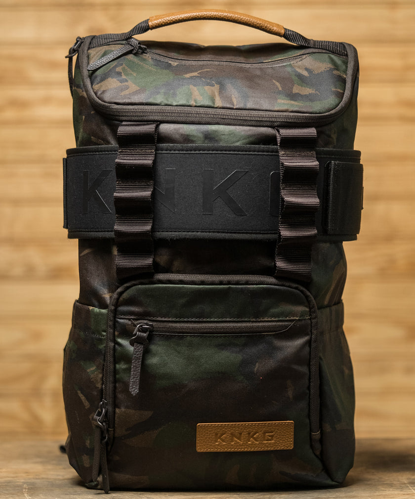 Camo Waxed Canvas Backpack - Lifting Belt Gym Bag | KNKG