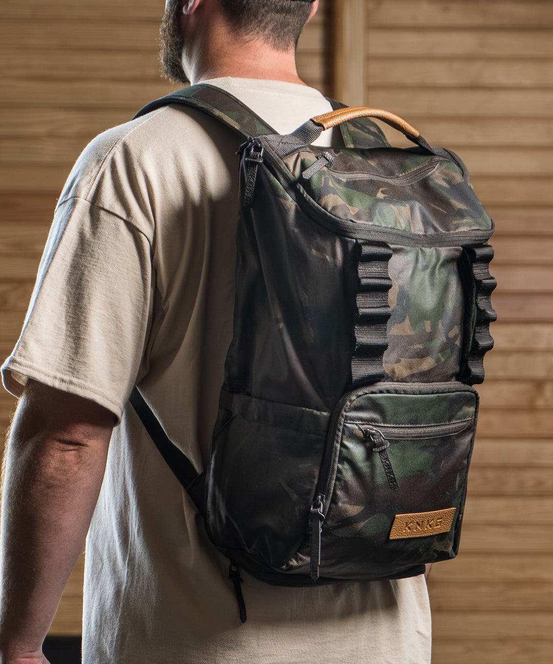 Camo Waxed Canvas Backpack - Lifting Belt Gym Bag | KNKG
